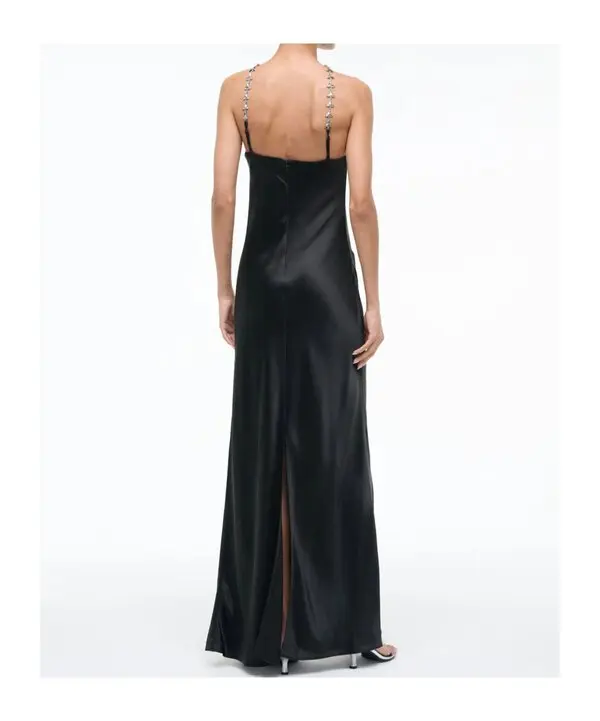 Staud Long Satin Halterneck Dress With Silver Beaded Straps