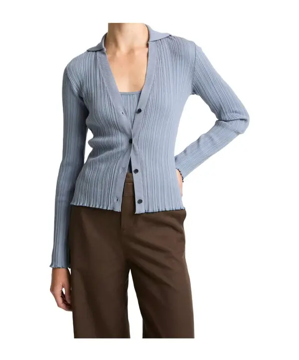 Vince Variegated-rib Cotton-blend Polo Top - Sky-blue