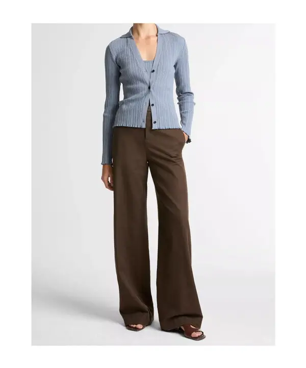 Vince Variegated-rib Cotton-blend Polo Top