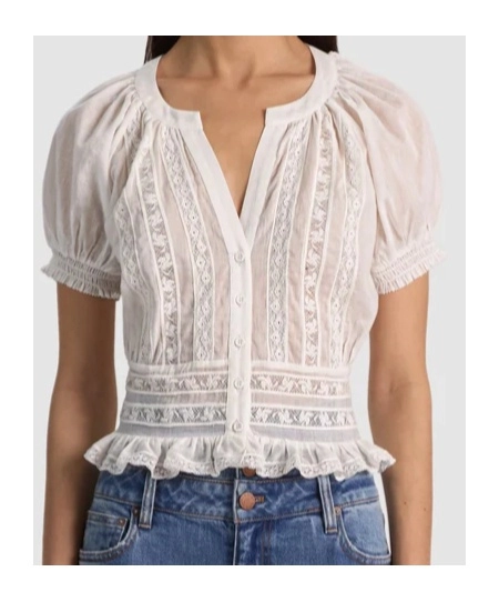 ALICEOLIVIA Kathryn Lace Trim Blouse