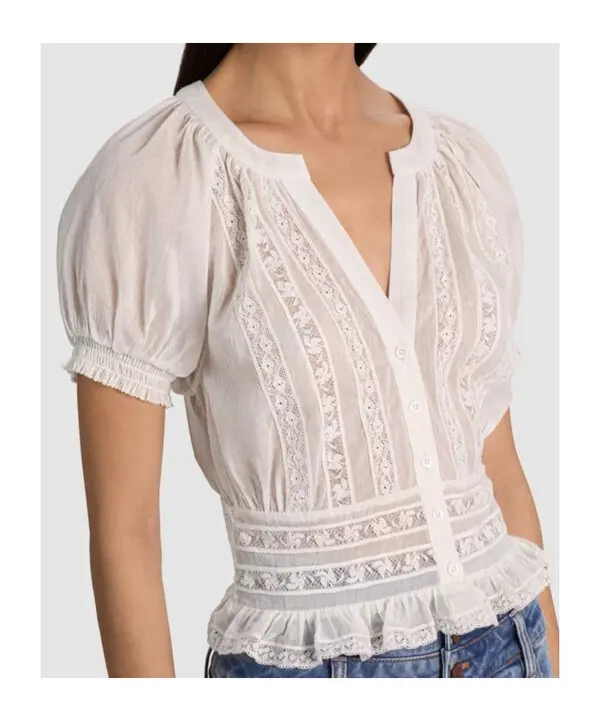 ALICEOLIVIA Kathryn Lace Trim Blouse