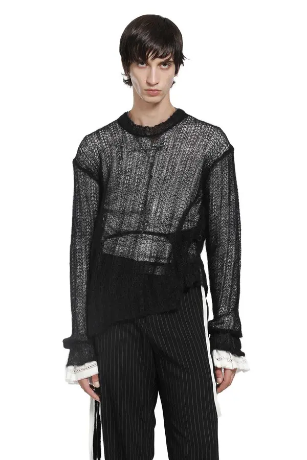 ANN DEMEULEMEESTER Asymmetrical Mohair Silk Blend Sweater - Black