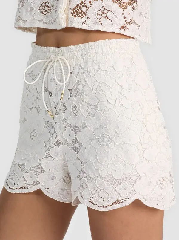ALICEOLIVIA Alice+olivia Kenley Lace Scalloped-hem Drawstring Shorts