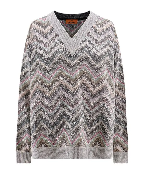 Missoni Zigzag Sequin-embellished V-neck Jumper - Gray