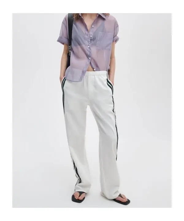 Rag & Bone Featherweight Denim Mid-rise Pants With Grosgrain Stripes