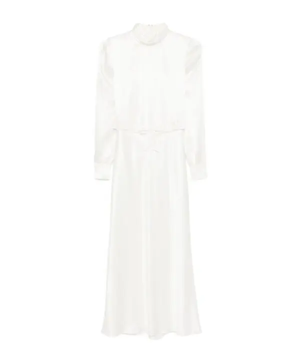 Alessandra Rich High-neck Ruffled Silk Midi Dress - White