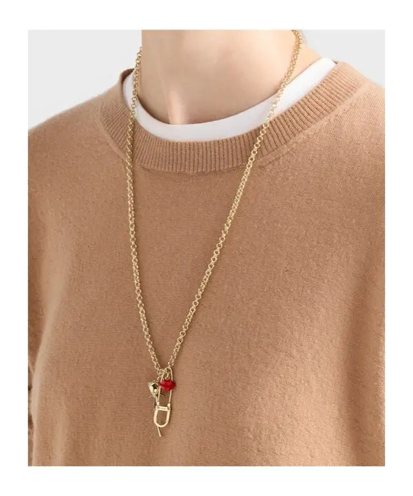 Prada Chain Link Necklace With Floral And Lip Charms