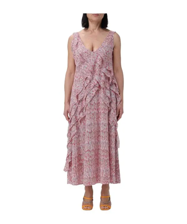 Missoni Zigzag-woven V-neck Midi Dress With Lotus Leaf Details
