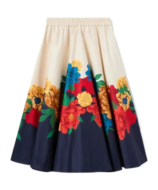 La DoubleJ Floral Print Midi Skirt With Elastic Waistband