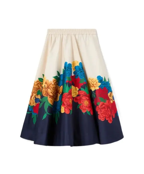 La DoubleJ Floral Print Midi Skirt With Elastic Waistband