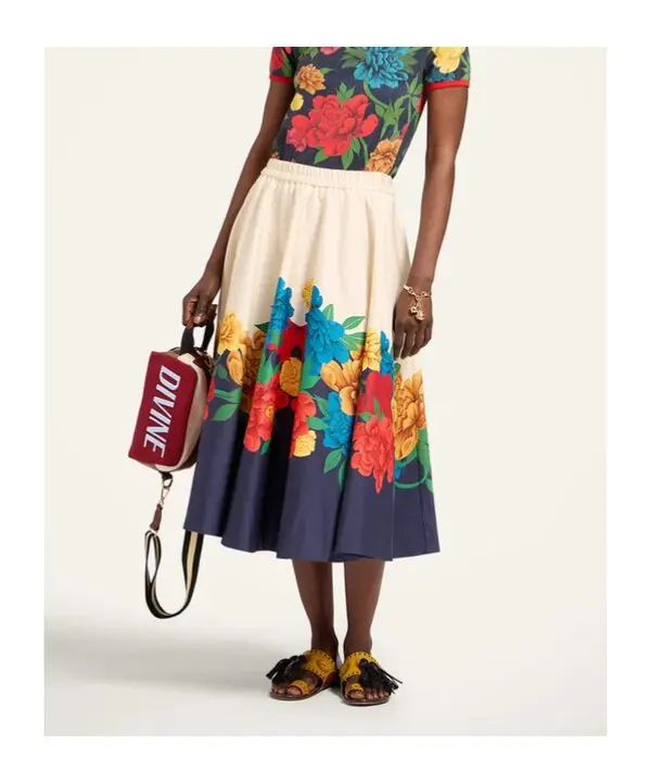La DoubleJ Floral Print Midi Skirt With Elastic Waistband