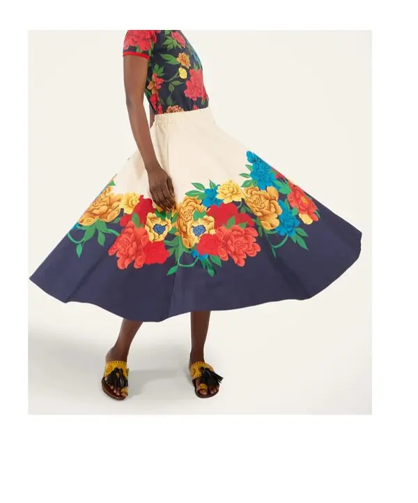 La DoubleJ Floral Print Midi Skirt With Elastic Waistband