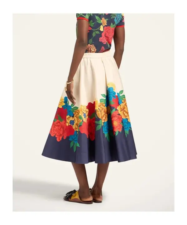 La DoubleJ Floral Print Midi Skirt With Elastic Waistband