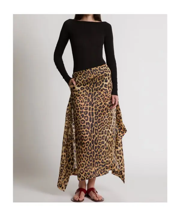 Alberta Ferretti Silk Long Skirt With Leopard Print
