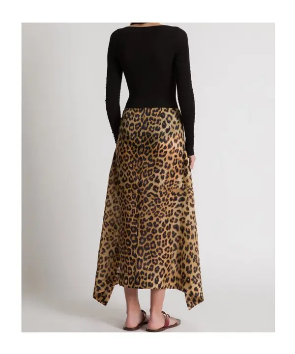 Alberta Ferretti Silk Long Skirt With Leopard Print