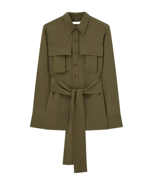 JOSEPH Yas Crepe De Soie Silk Shirt With Belt - Palm Leaf