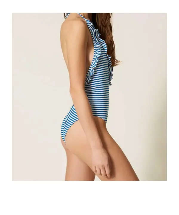TWINSET Ruffled Striped Bathing Suit