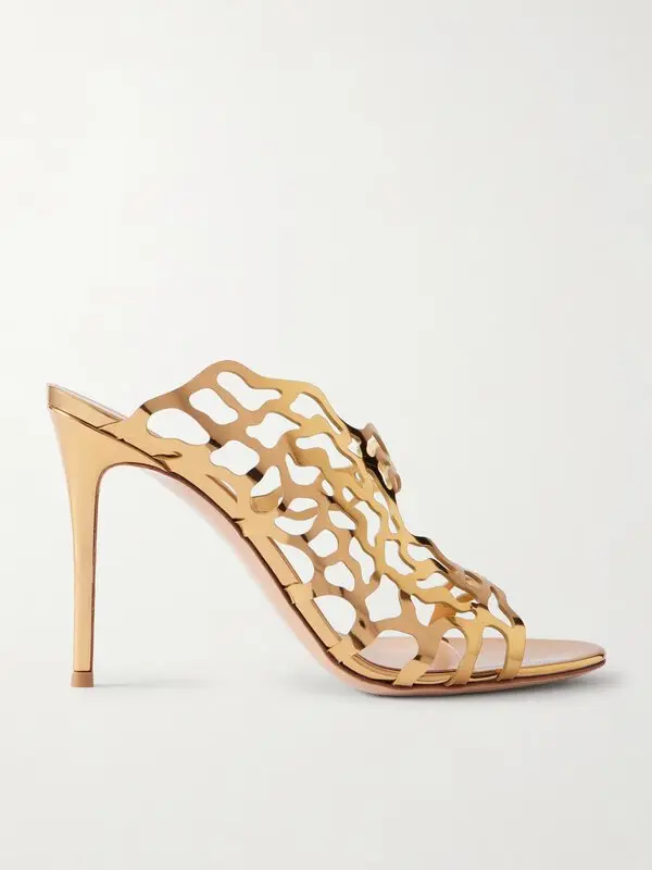 GIANVITO ROSSI Laser-cut Metallic Leather Mules