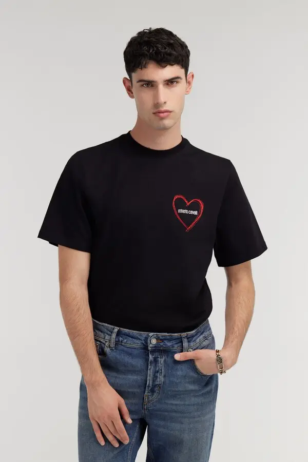 Roberto Cavalli Heart-embroidered Cotton T-shirt