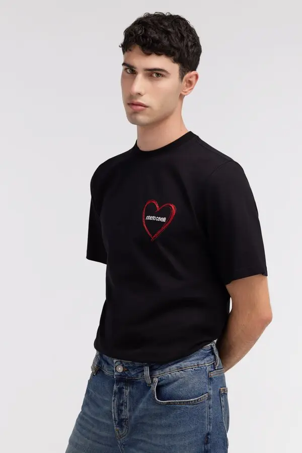 Roberto Cavalli Heart-embroidered Cotton T-shirt