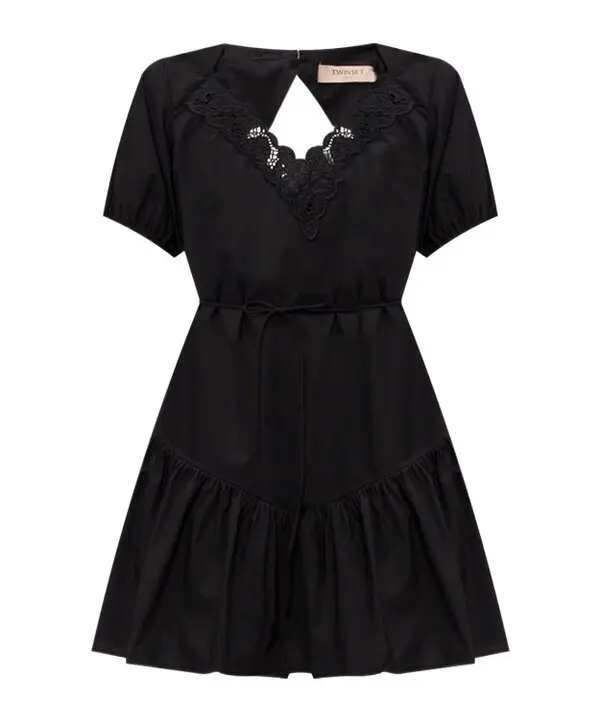 TWINSET Lace-trim Ruffled Mini Dress - Black