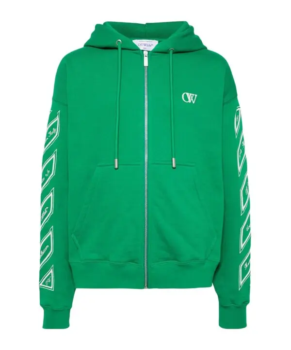 Off-White Diag-stripe Zip-up Hoodie - Green