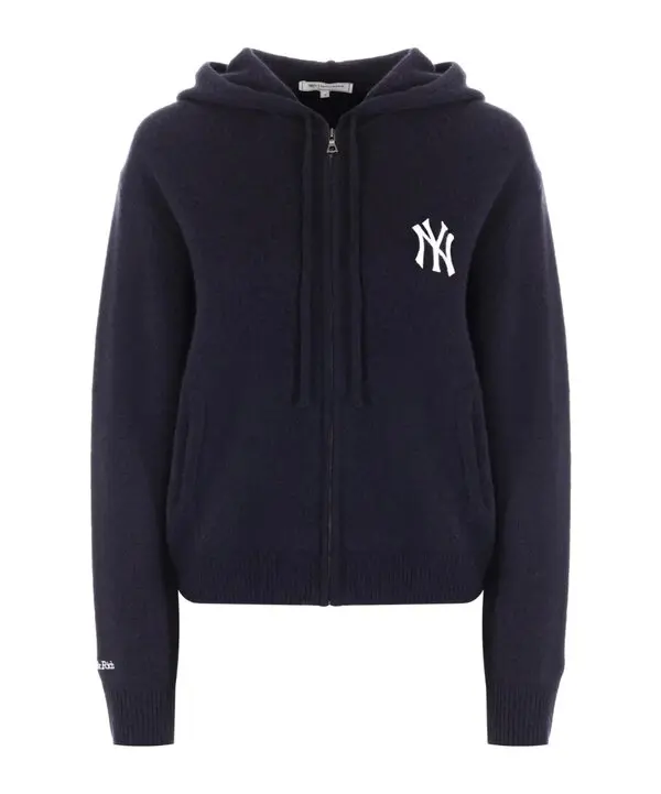 SPORTY  RICH Sporty & Rich Long Sleeve Zip-up Hoodie With Embroidered Logo