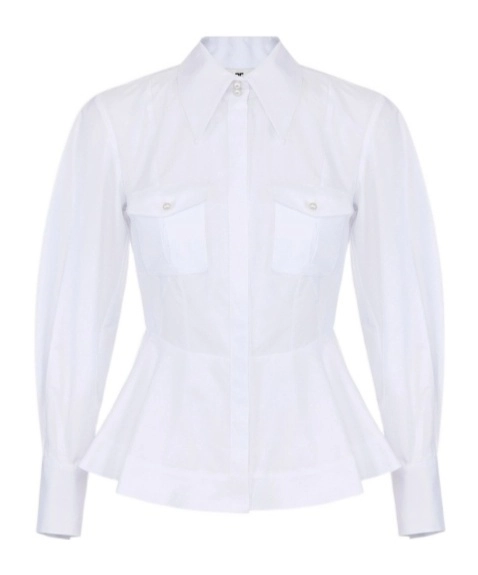 Elisabetta Franchi Long-sleeve Flounce Poplin Shirt - White