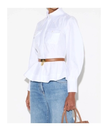 Elisabetta Franchi Long-sleeve Flounce Poplin Shirt - White