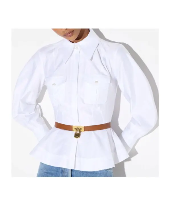 Elisabetta Franchi Long-sleeve Flounce Poplin Shirt - White