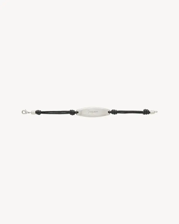 Saint Laurent Engraved Plaque Cord Bracelet