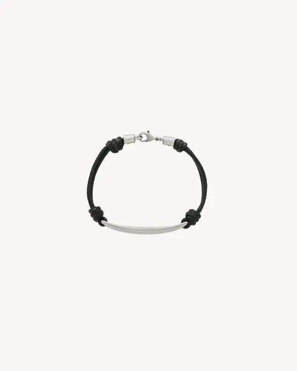 Saint Laurent Engraved Plaque Cord Bracelet