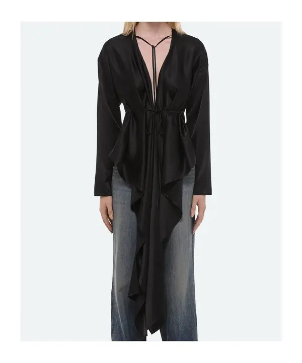 Helmut Lang Long-sleeve Draped Scarf Top