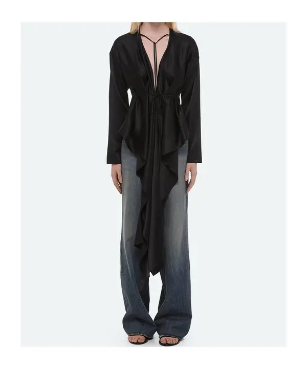Helmut Lang Long-sleeve Draped Scarf Top