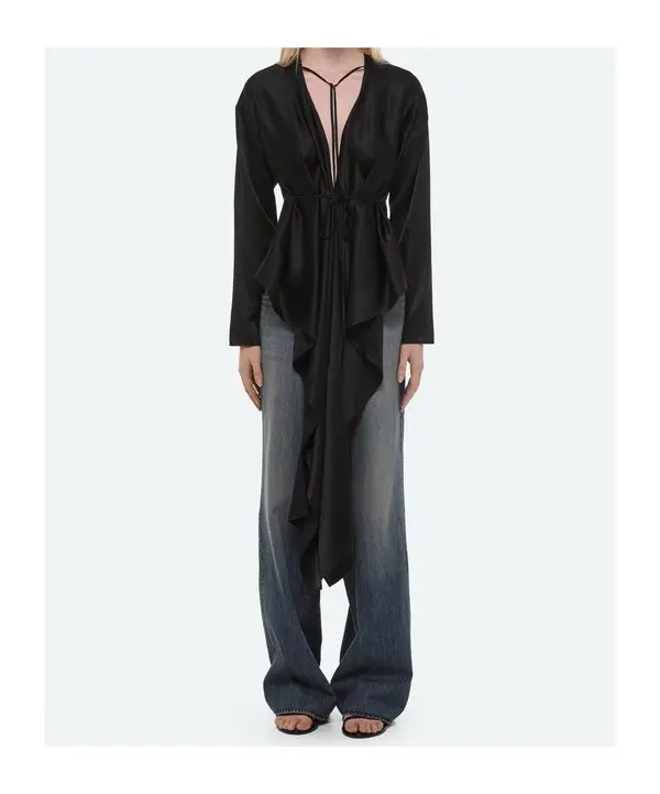 Helmut Lang Long-sleeve Draped Scarf Top