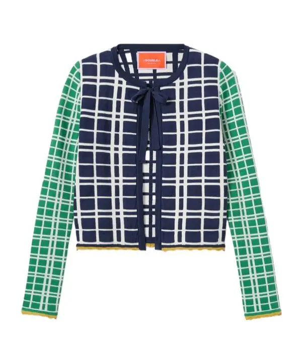 La DoubleJ Tie Front Checked Cardigan