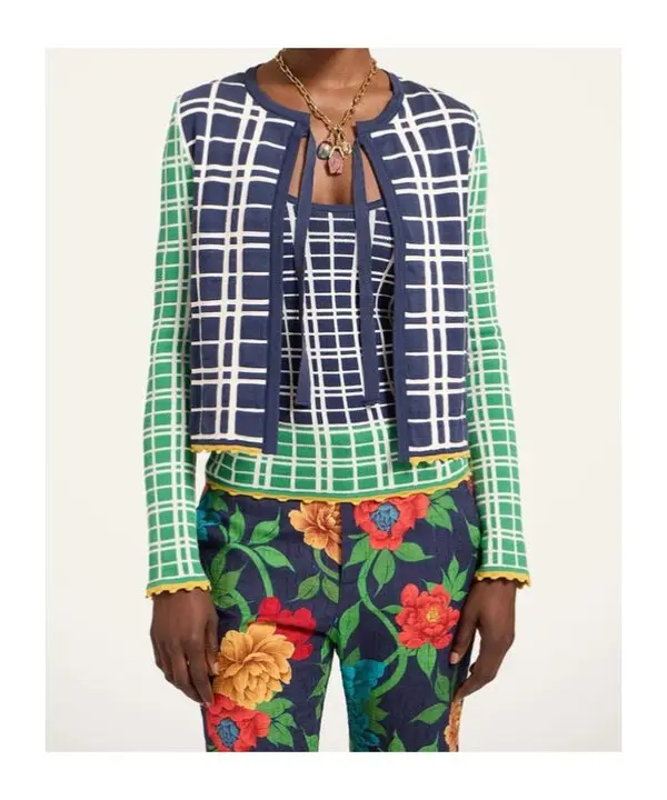 La DoubleJ Tie Front Checked Cardigan