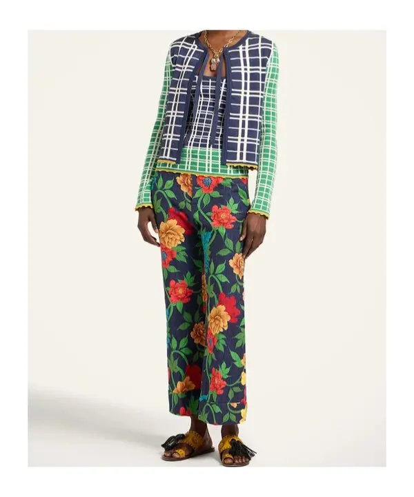 La DoubleJ Tie Front Checked Cardigan