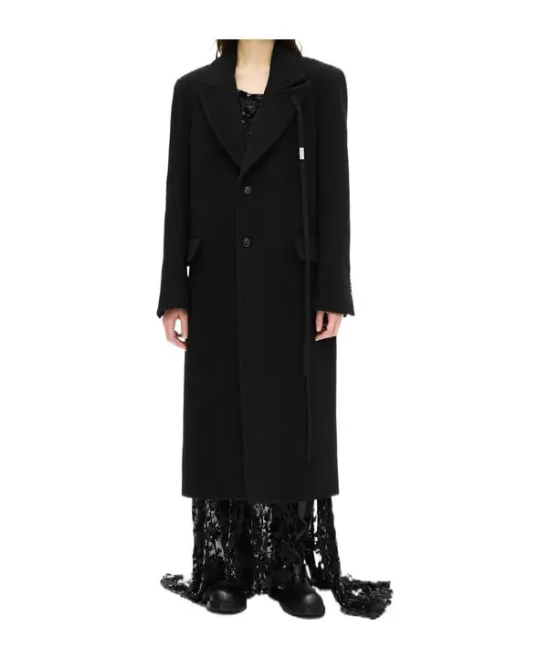 ANN DEMEULEMEESTER Single-breasted Notched Lapel Wool Coat - Black