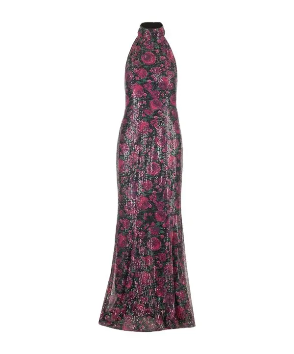 ROTATE BY BIRGER CHRISTENSEN Rose-pattern Sequin Maxi Dress - Red