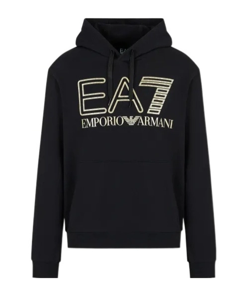 EA7 Logo Foil-print Cotton Hoodie - Black