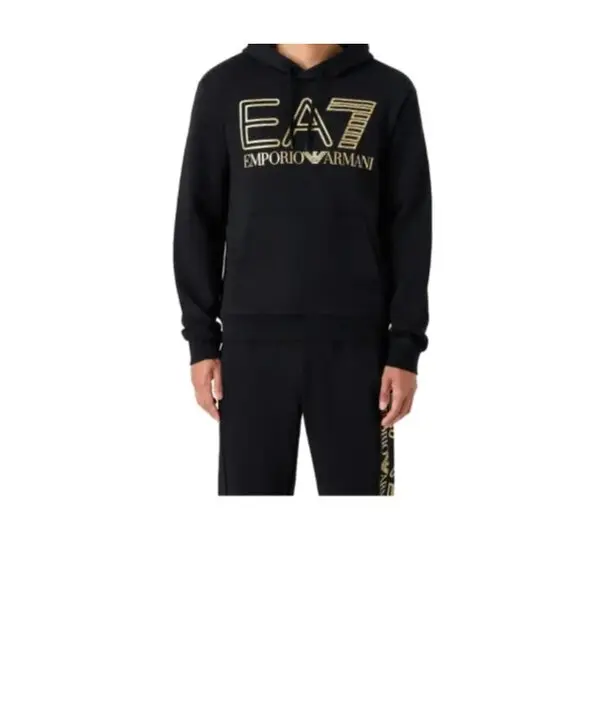 EA7 Logo Foil-print Cotton Hoodie - Black