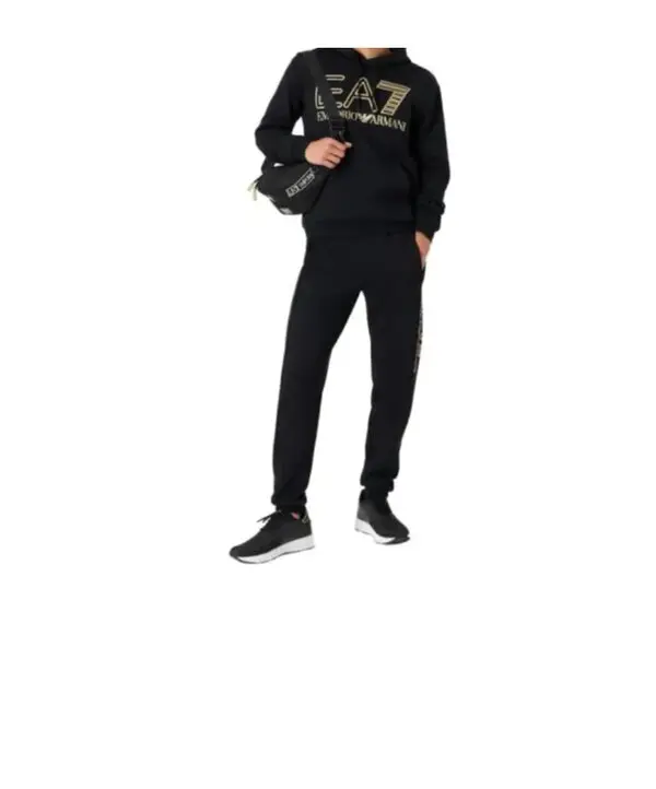 EA7 Logo Foil-print Cotton Hoodie - Black