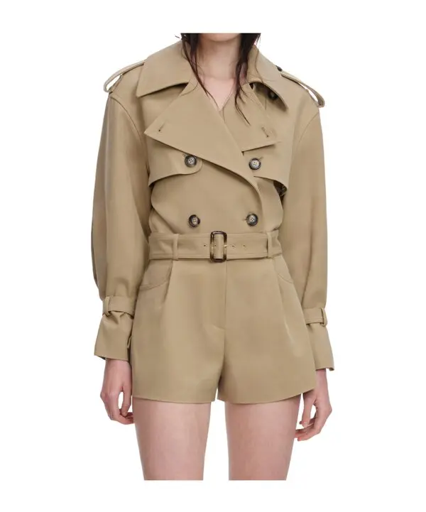 SELF-PORTRAIT Belted Cropped Trench Jacket - Nude