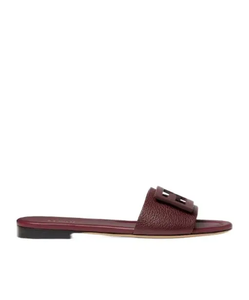 Fendi Baguette Burgundy Leather Slides