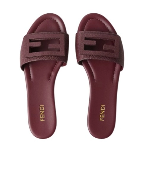Fendi Baguette Burgundy Leather Slides