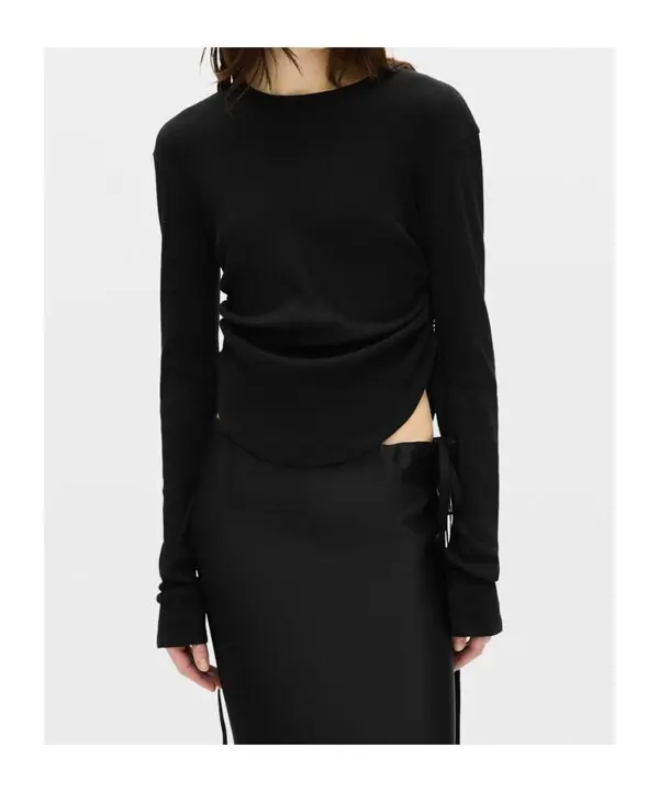 ANN DEMEULEMEESTER Wrinkled Texture Cropped T-shirt - Black