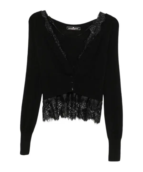 Ermanno Scervino Cropped Lace-trim Cardigan - Black
