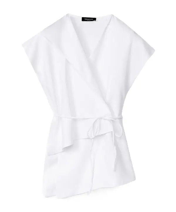 Fabiana Filippi Side Tied Asymmetric Chambray Wrap Blouse - White