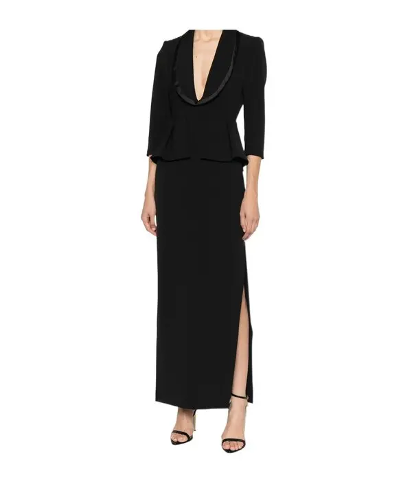 Elisabetta Franchi Peplum-waist Shawl-lapel Gown - No